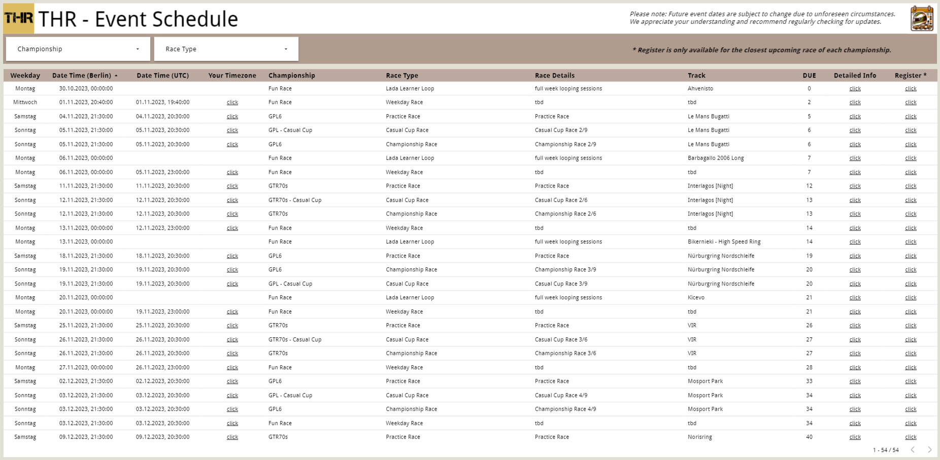 THR Schedule – THRacing
